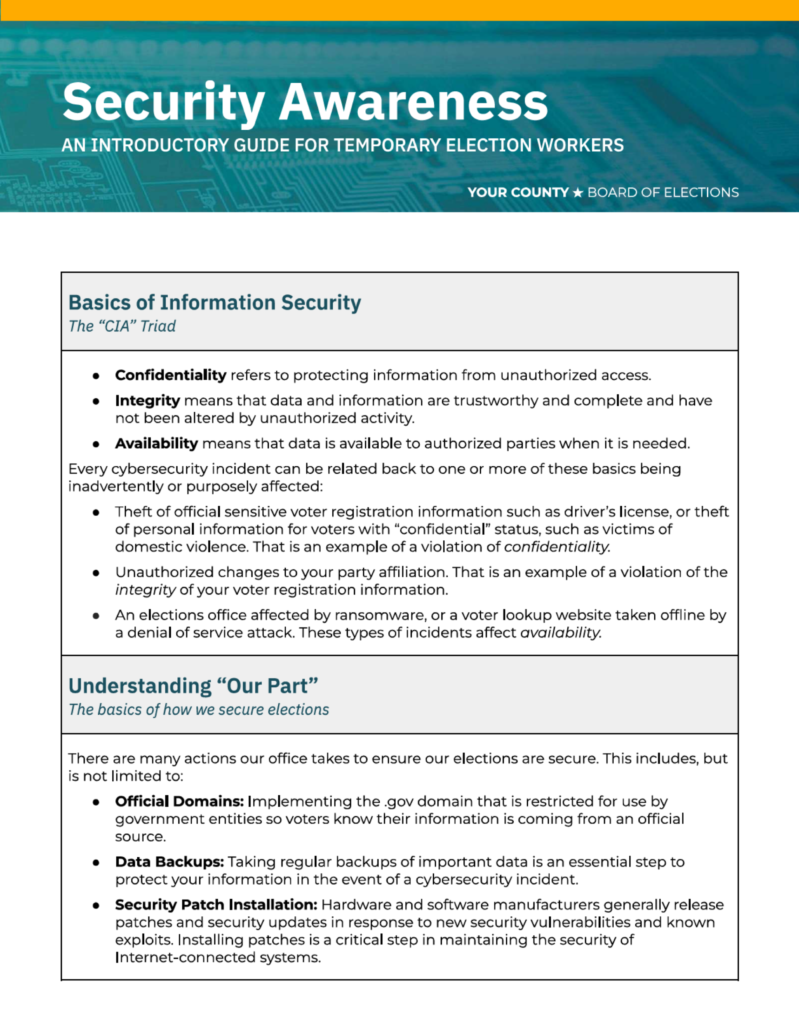 Security Awareness: An Introductory Guide for Temporary Election ...